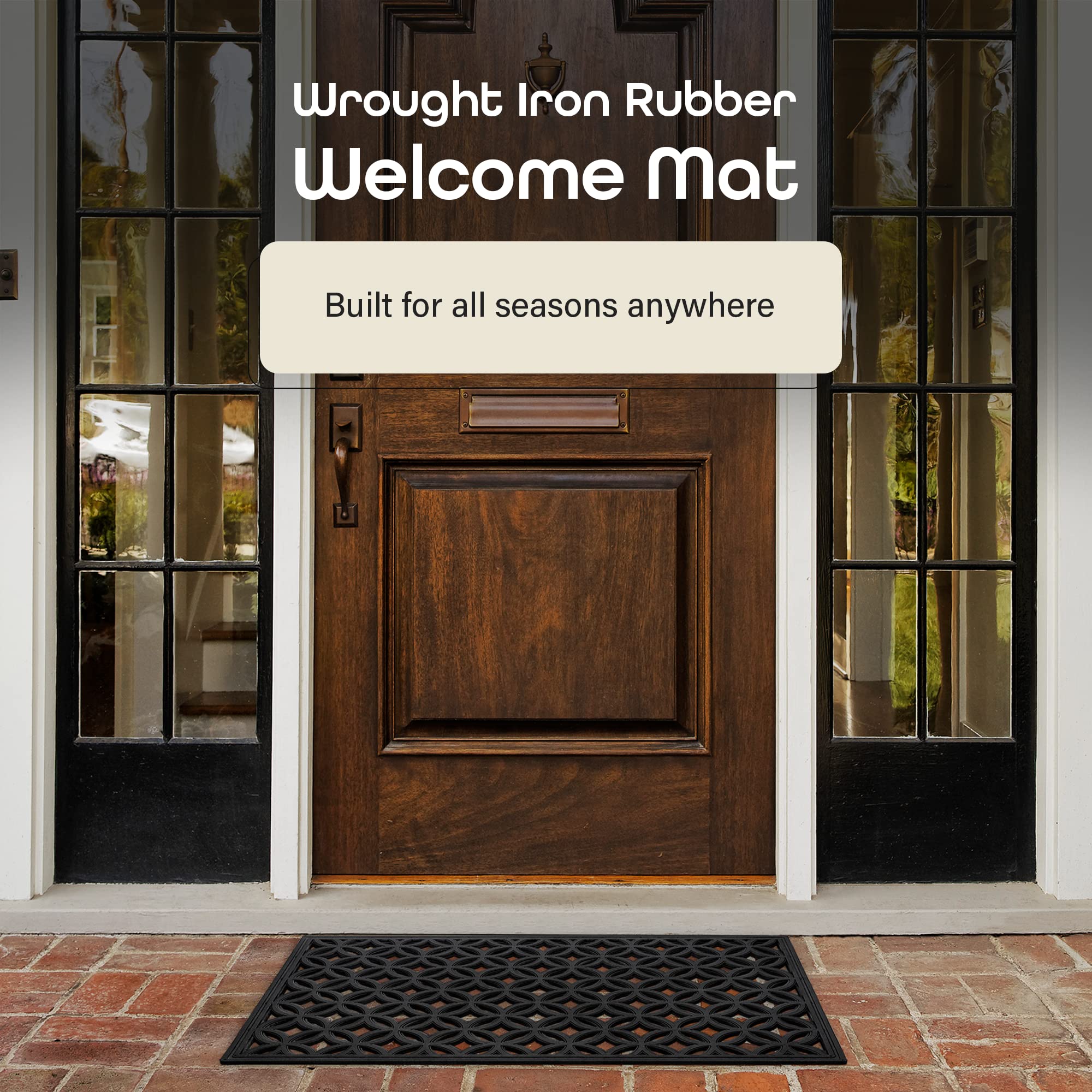 Wrought Iron Rubber Door Mat, Diamond - 18 Inch Width, 30 Inch Length - Durable, Easy to Clean & Decorative Outdoor Welcome Mats - Heavy Duty for All Weather - Doormat Traps Dirt, Debris, & Mud