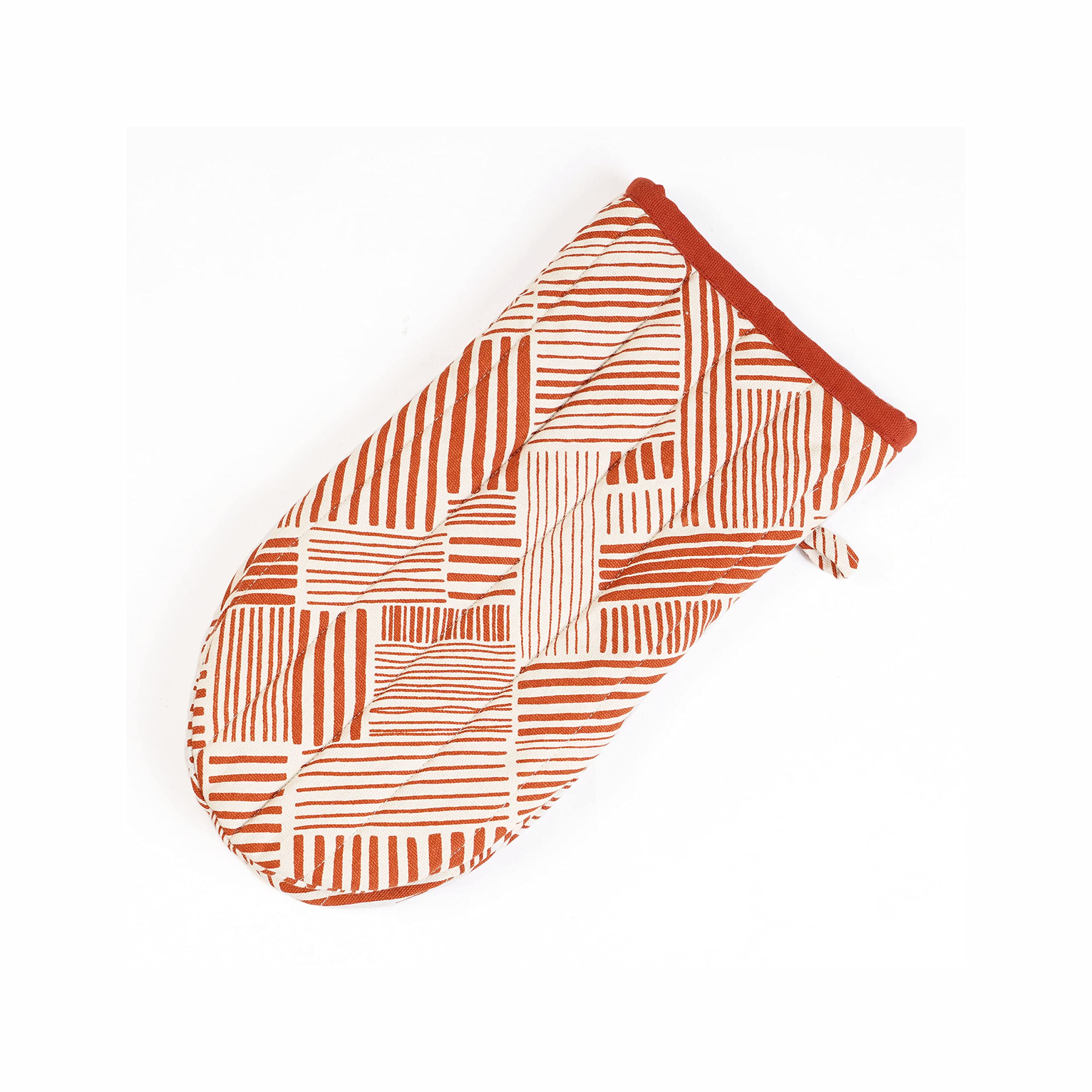 VLiving Modern Retro Terracotta Cotton Quilted Oven Mitt and Pot Holder, Stripe Print Glove, Size 8"X13"