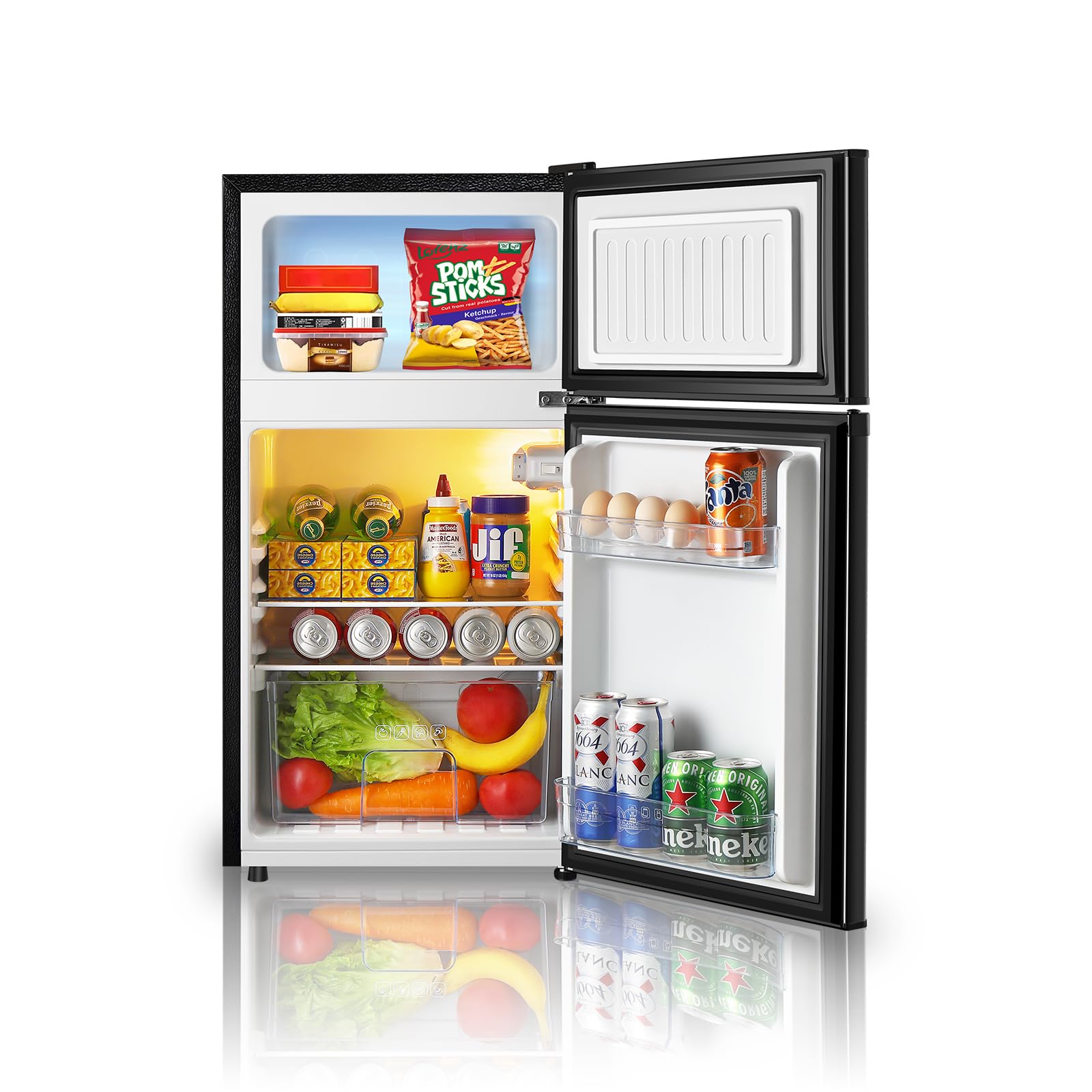 Saeoola Mini Fridge with Freezer, 3.2 Cu.Ft, 2 Doors Compact Refrigerator with Freezer, Mini Refrigerator with Freezer for Dorm, Bedroom, Apartment, Kitchen, Office (Sliver2)