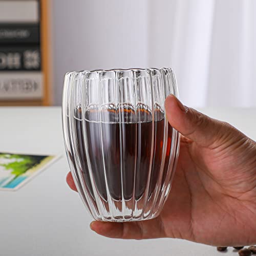 WAAOPO Double Walled Glass Coffee Mugs(5.6oz/350ml) ,Thermal Coffee Cups,Glass Cups for Tea, Coffee, Latte, Cappuccino,Pack of 2