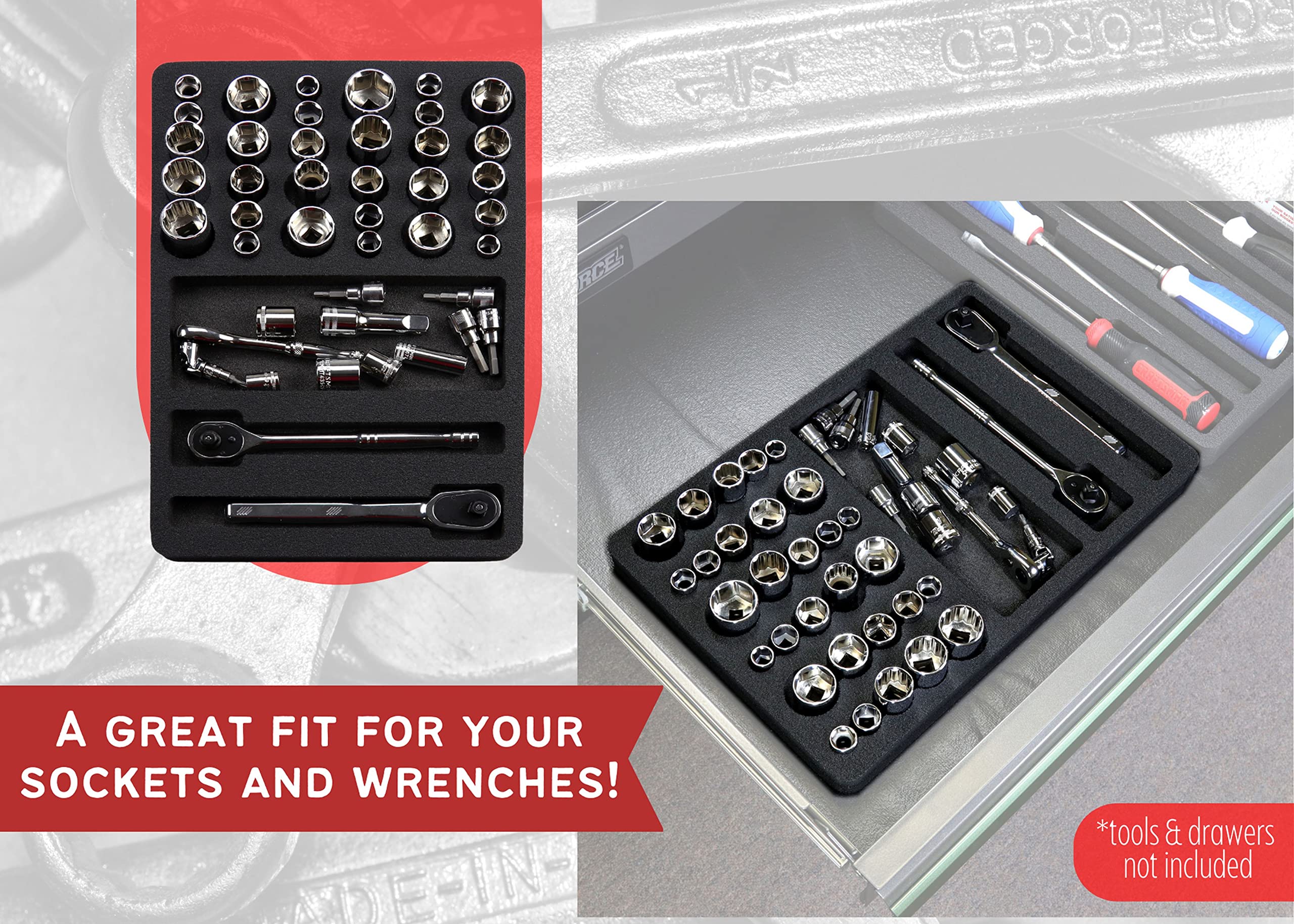 Polar Whale Tool Drawer Organizer 3-Piece Socket Insert Set Black Durable Foam Holds Many Tools 15 x 10 Inch Trays Fits Craftsman Husky Kobalt Milwaukee Many Others