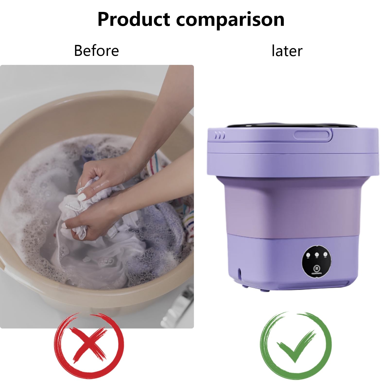 Portable Washing Machine,Foldable Mini Washer,6.5L,3 Modes Deep Cleaning,Detachable Drain Basket,Low Noise Mini Washing Machine for Underwear,Baby Clothes,Socks,Briefs Washing,Mini