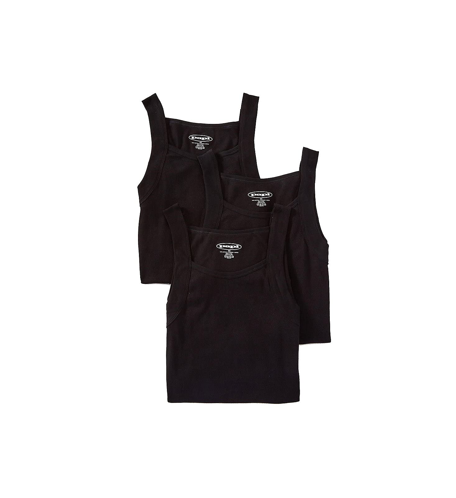 Papi Men's 3-Pack Cotton Square Neck Tank Top, Black, Large