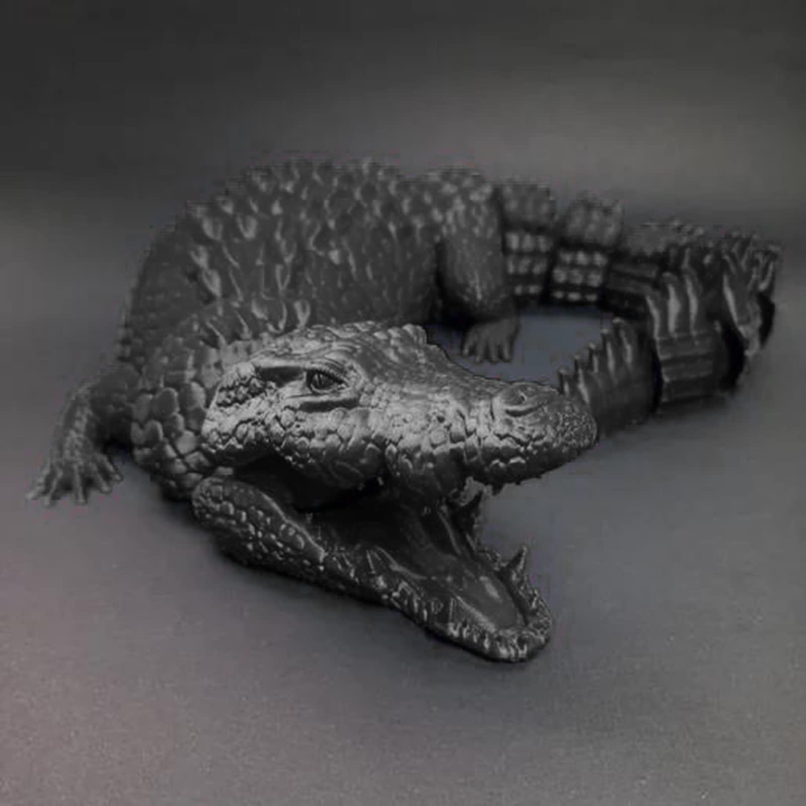 Walbest 3D Printed Articulated Crocodile,Vivid Crocodile Shape Action Figure Decor Realistic Visual Effect PLA Action Figure Model Gift for Boys Black