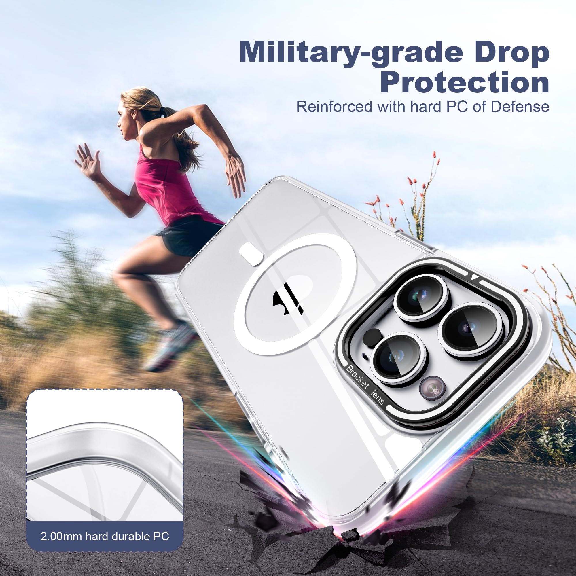 Paletatb Magnetic Case for iPhone 13 Pro Max Case with Camera Stand [Compatible with MagSafe] [Military Drop Tested] Shockproof Slim Clear 13 Pro Max Phone Case for Women Men 6.7'' 2021, Silver