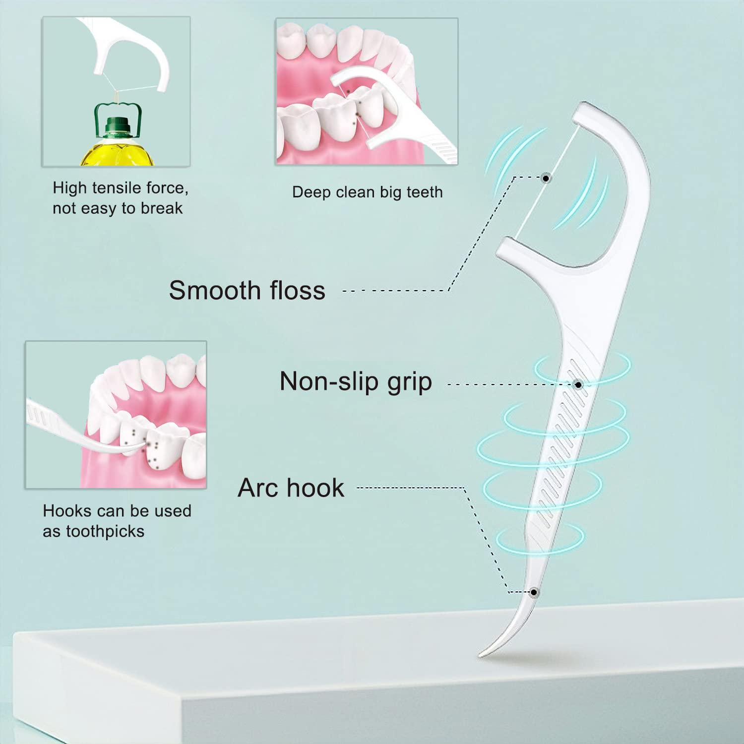 ZHENBUCUO Floss Picks Dispenser, Total 300 Count(White) Dental Flossers for Adults, Pop-up Automatic Floss Dispenser and Refills, Dental Floss Pick Holder Reusable for Home Hotel Travel Clean Teeth