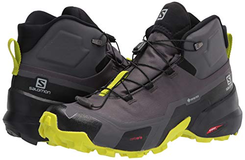 Salomon Cross MID Gore-TEX Hiking Boots for Men, Magnet/Black/Lime Punch, 11