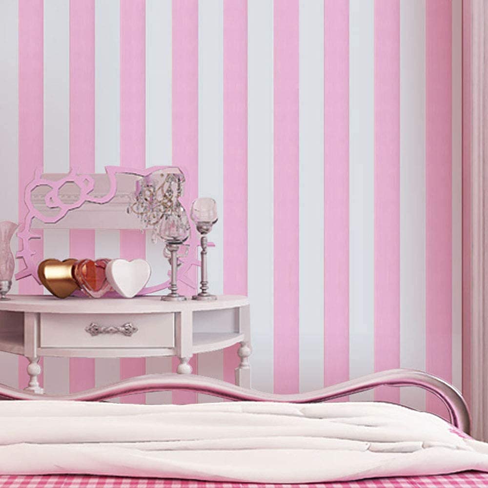Self Adhesive Vinyl Baby Pink Striped Contact Paper Shelf Liner for Cabinets Dresser Drawer Furniture Table Wall Decal Removable 17.7X117 Inches