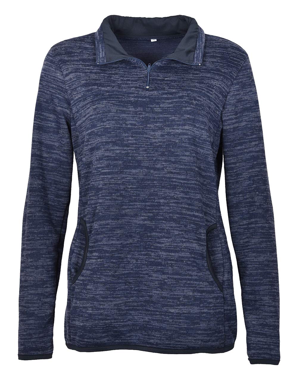 PALINDA Women's Quarter Zipper Collar Casual Pullover Sweatshirt Tunic Tops with Pockets(XL,Navy Blue)