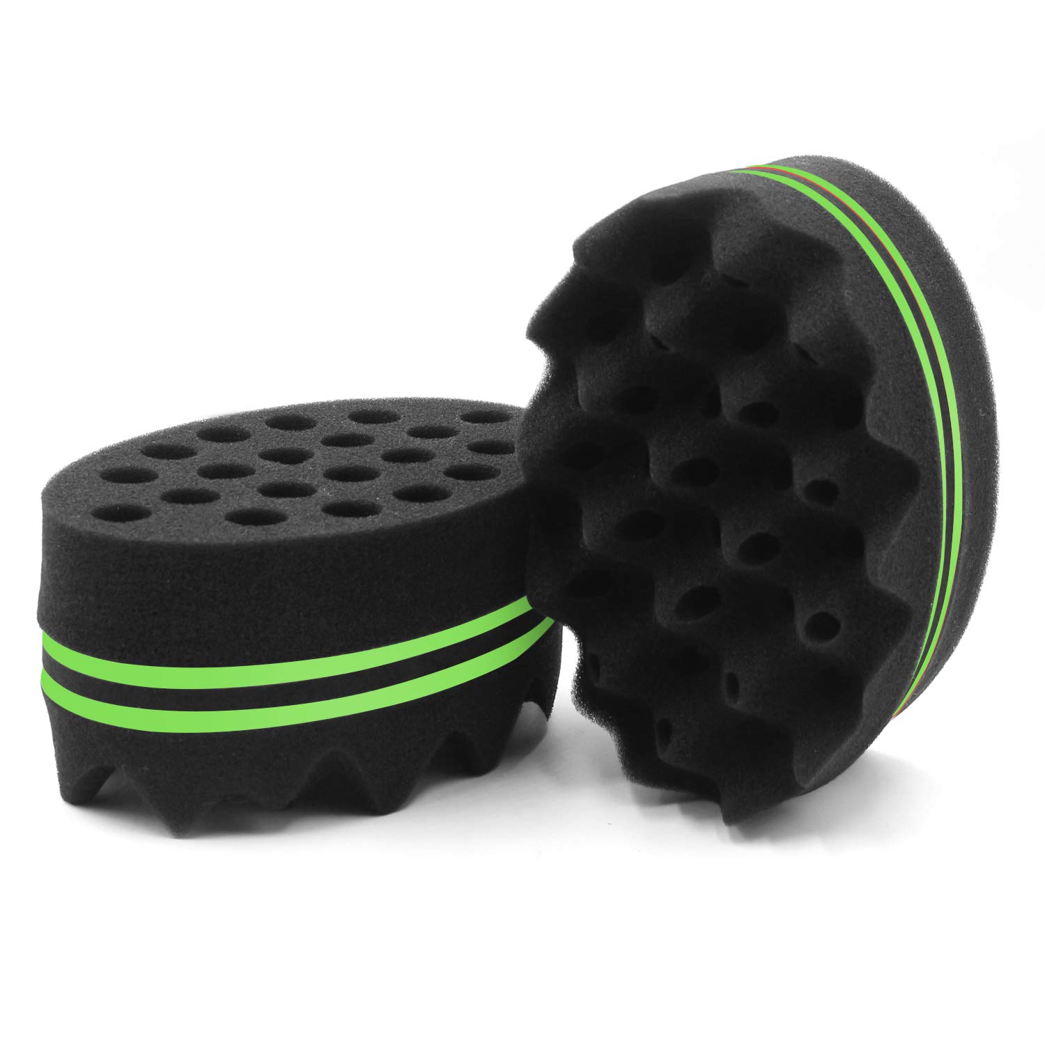 Parabirds Curl Twist Hair Sponge Big&Small Holes Brush Double-Sided Comb Brush Sponge for Afro Black Men Women (2PCSBlueRound)