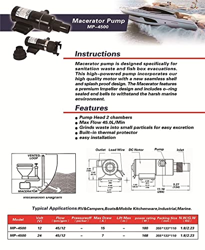 XuuSHA Hand Bilge Pump 12V 24V DC Cutting Sewage Pump Bilge Pump Automatic (Voltage : 24V)