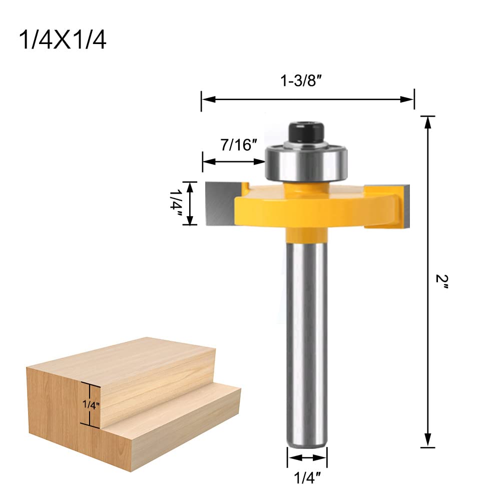 WSOOX 1/4 Inch Shank Rabbet Router Bit Set, 3 Pieces Rabbeting Router Bit with 6 Bearings Set (1/8", 1/4", 5/16", 3/8", 7/16", 1/2" Bearings) (1/4 Inch)