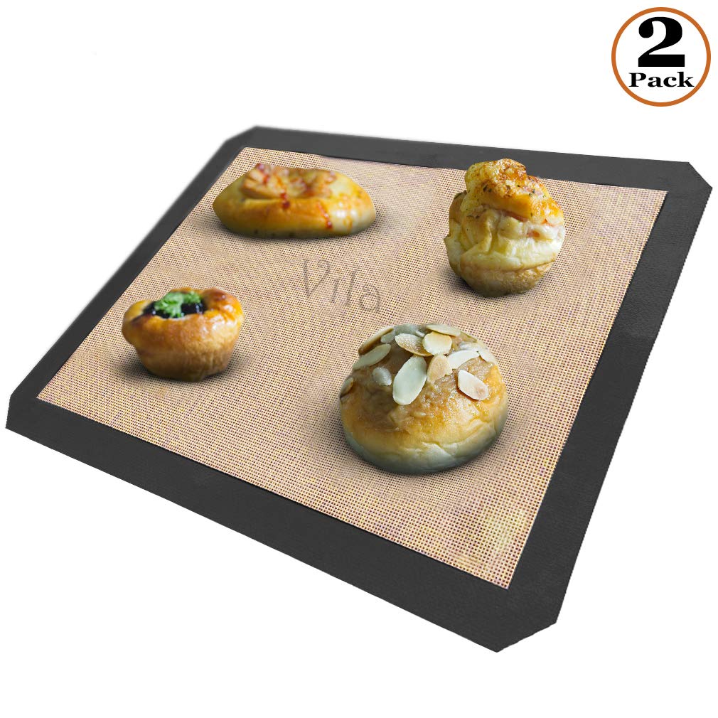 Vila 2 Pack Baking Mats, 12β x 17β, Tray Pan Liner for Healthy Dishes, Reusable Non-Stick Cookie Sheets, Perfect for Macarons, Dog, Cat, Parrot Treats, Pastry, Bread, Bun making