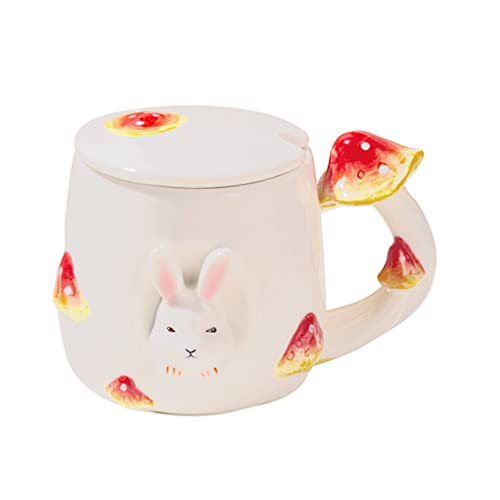 UPKOCH Care Package Ceramic Coffee Cups Rabbit Mug with Lid Water Cup Coffee Cup Coffee Mug with Rabbit Mushroom Milk Kawaii Cups Tea Mugs Gift for Adult Home Office Sympathy Gift