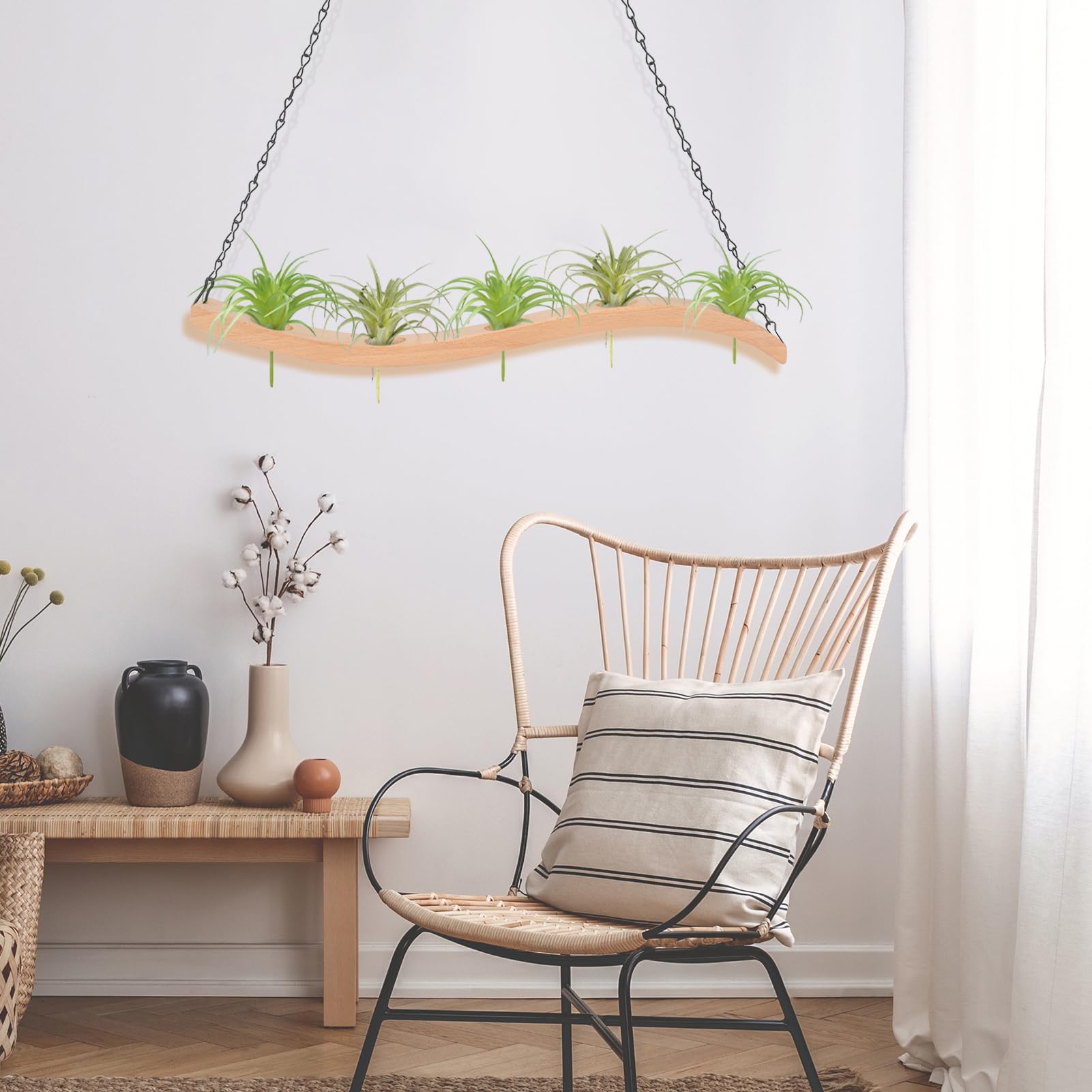Perfin 2 PACK Wavy Wood Air Plant Holders Unique Hanging Airplant Holders Wall Display For Air Plants Live Indoor Plants Home Office Wall Decorโฆ