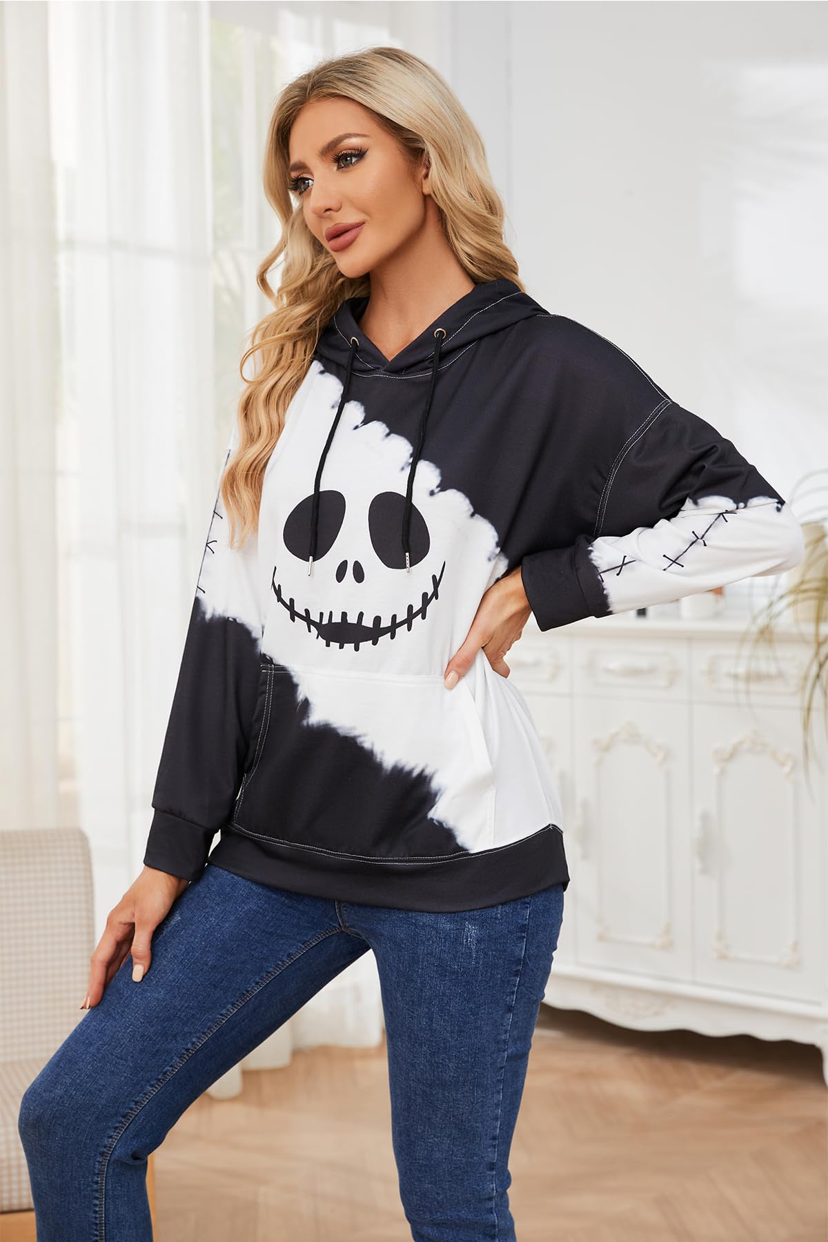 Romever Nightmare before Christmas Hoded Sweatshirt, Jack Skellington Oogie Boogie Hoodie (Halloween1,Medium)