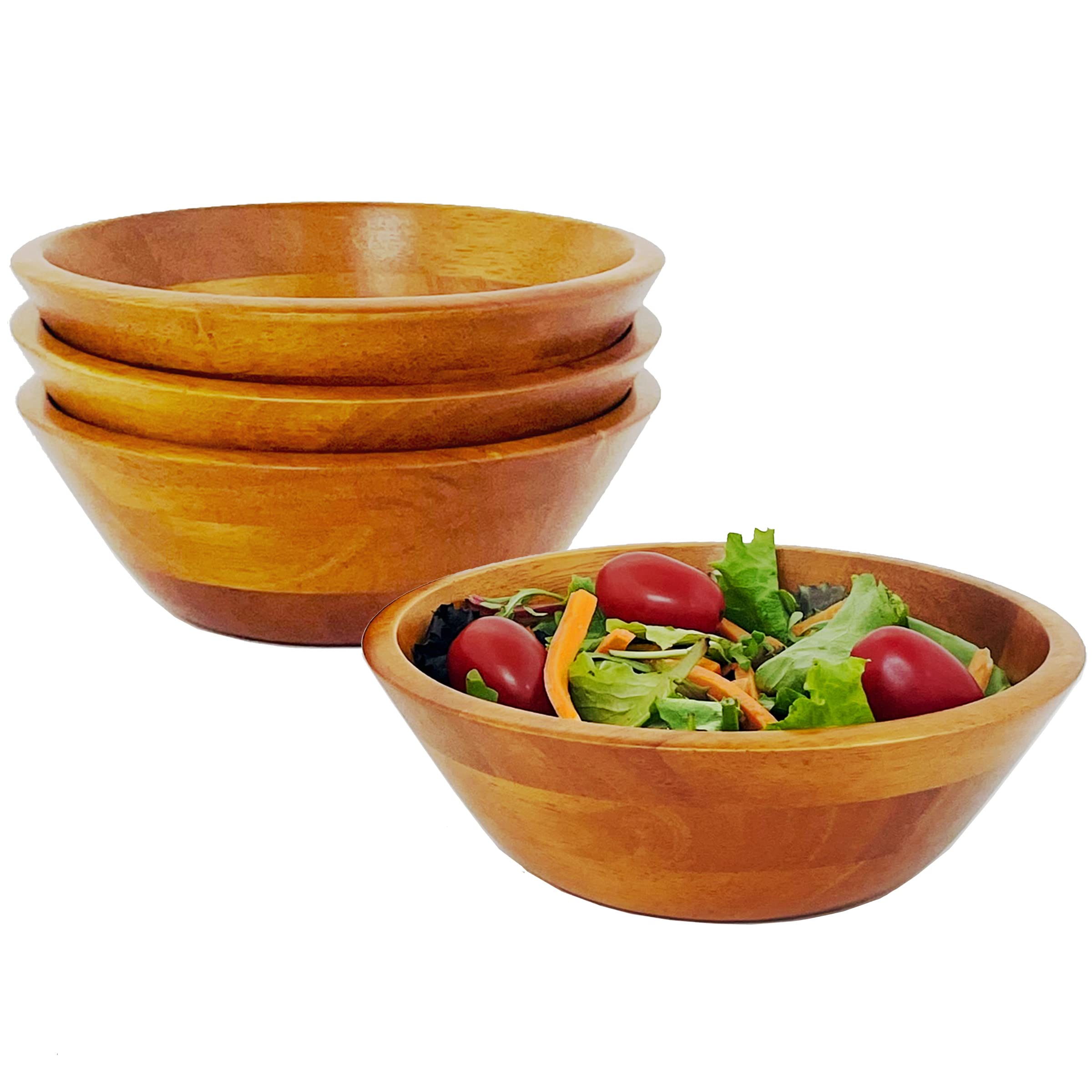 Woodard & Charles Set of 4 Individual Wood Serving Bowls for Salad, Fruit, Snacks, Nuts, or Candy (7" X 2 1/2" Individual Bowls, Set of 4)