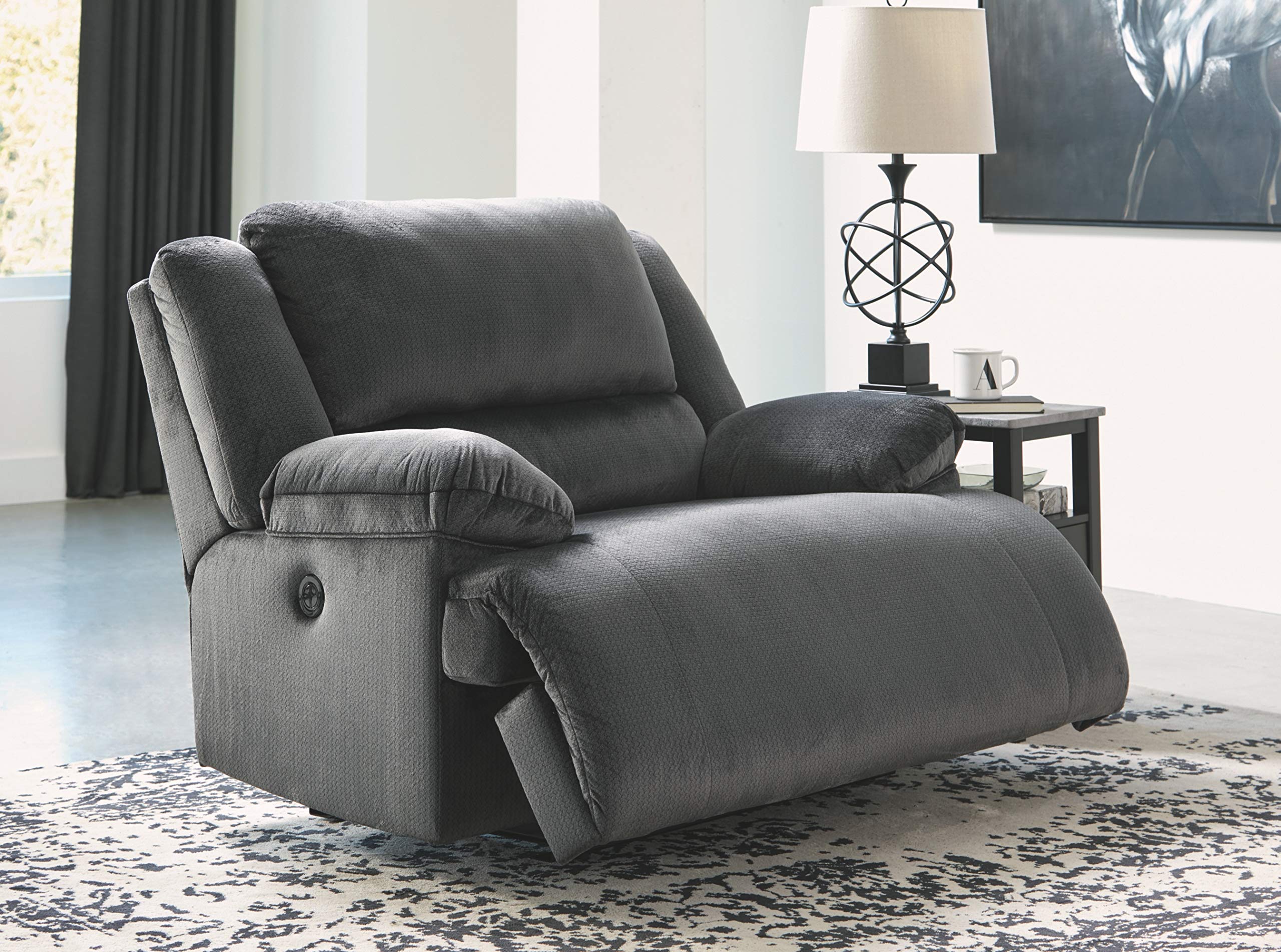 Signature Design by Ashley Clonmel Microfiber Power Zero Wall Wide Seat Adjustable Recliner, Gray