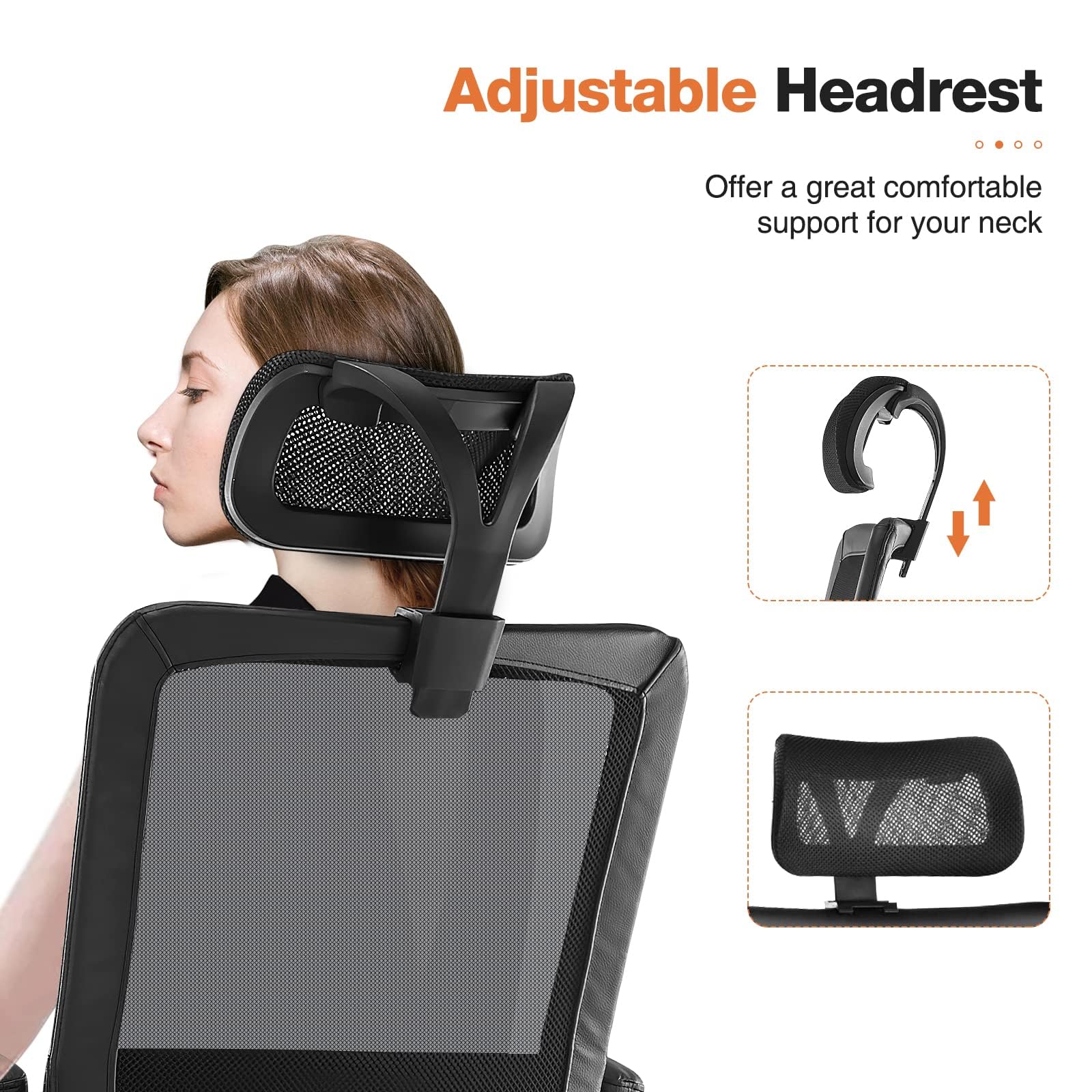 Office Chair - High Back Ergonomic Desk Chair with Adjustable Headrest and Lumbar Support Swivel Rolling Chair Adjustable Height Mesh Chair Study Task Chair for Home Office Room (Black)