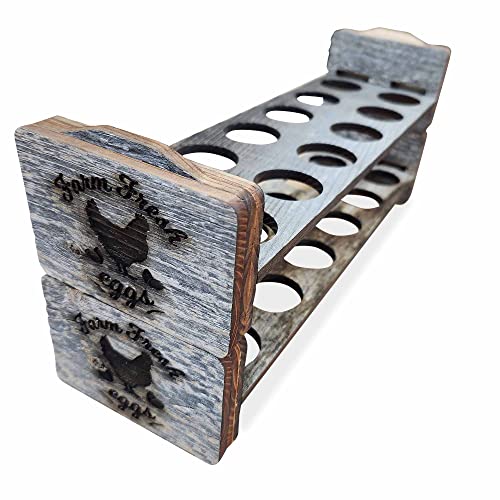Rockin' Wood Egg Holder Tray- Countertop Stackable Egg Rack For Fresh Eggs - Made in the USA with real rustic reclaimed wood - egg sorter - wood egg tray (Single Tray)
