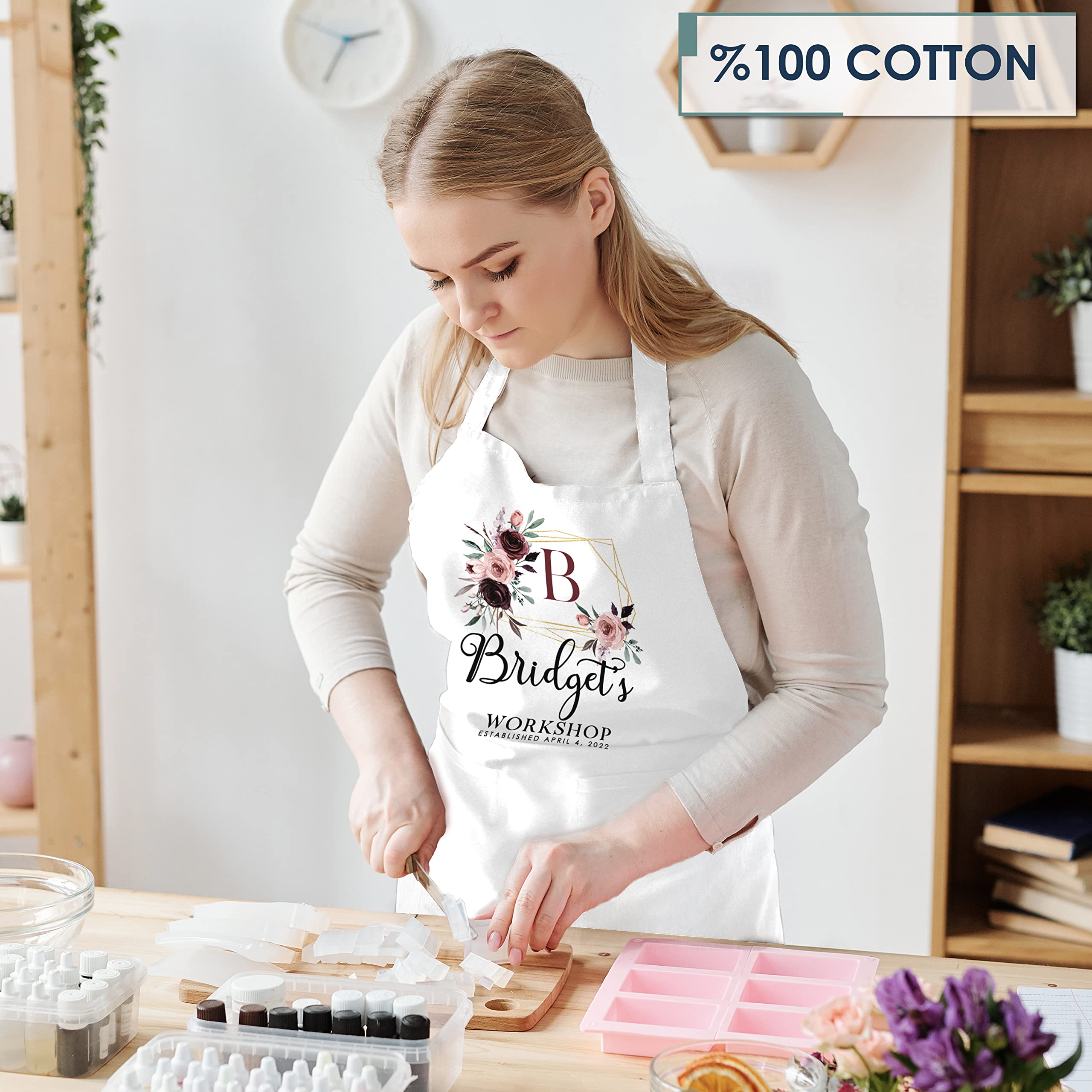 Zexpa Apparel Gift for Mom, Customized Mother's Day White Apron, Personalized Designs