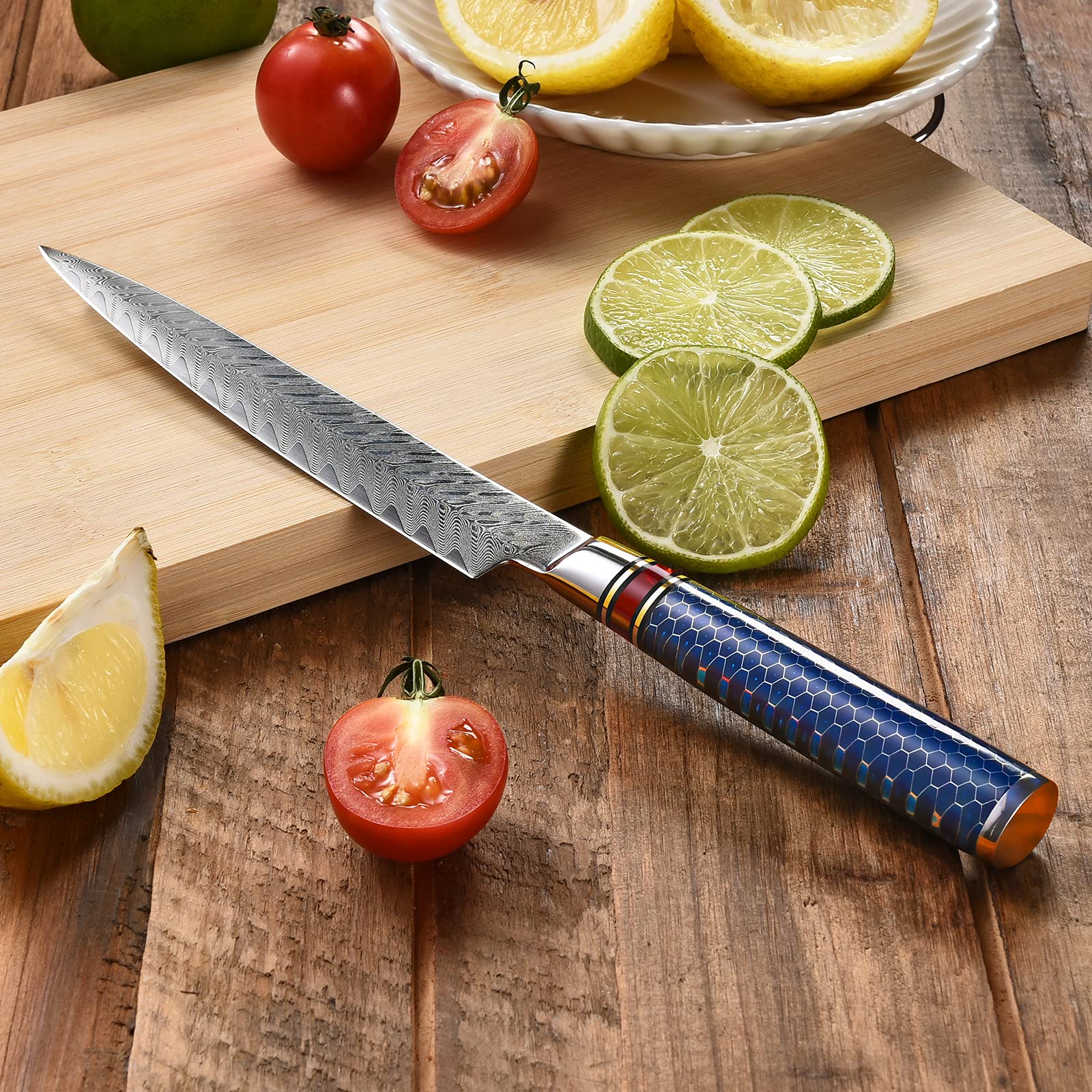 Utility Paring Knife 6 Inch Chef Knife Damascus Chefs Knife Utility Kitchen Knife Fruit Knife Japanese VG10 Kitchen Paring Knives High Carbon 67-Layer Gyuto Chef Knife Chopping Carving Knives