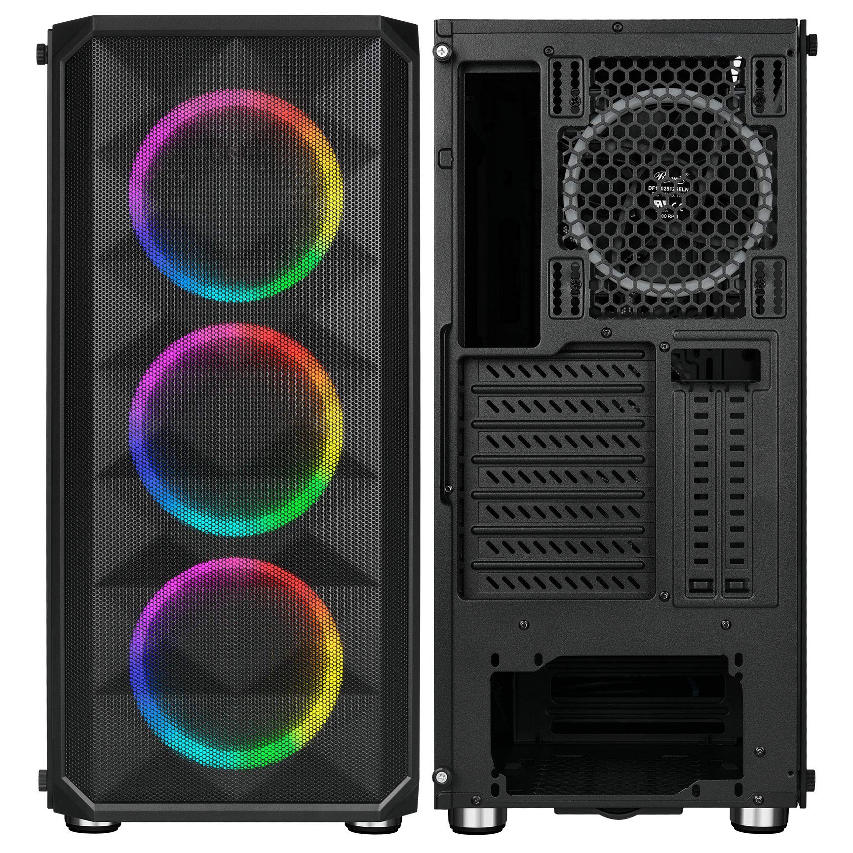 Rosewill ATX Mid Tower Gaming PC Computer Case, Dual Ring RGB LED Fans, 360mm & 240mm Liquid Cooling Radiator Support, Tempered Glass/Steel/Mesh, Great Cable Management/Airflow - Spectra D100