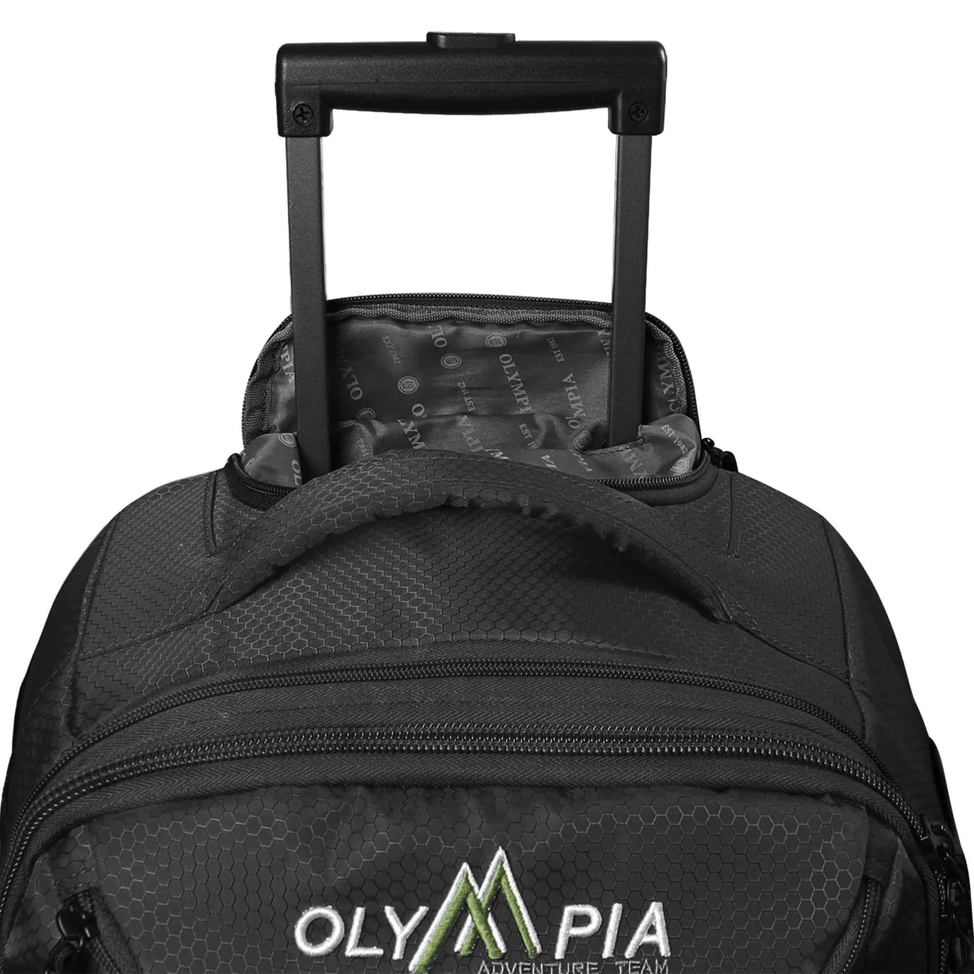 Olympia USA Cascade 20" Outdoor Rolling Backpack Carry On Travel Bag with Hideaway Straps and Comfort Grip Handles, Black
