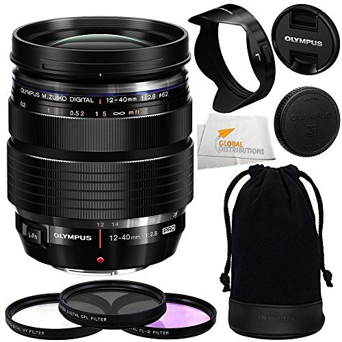 Olympus M. Zuiko Digital ED 12-40mm f/2.8 PRO Lens with Manufacturer Accessories + 3 Piece Filter Kit (UV+CPL+FLD) and Microfiber Cleaning Cloth