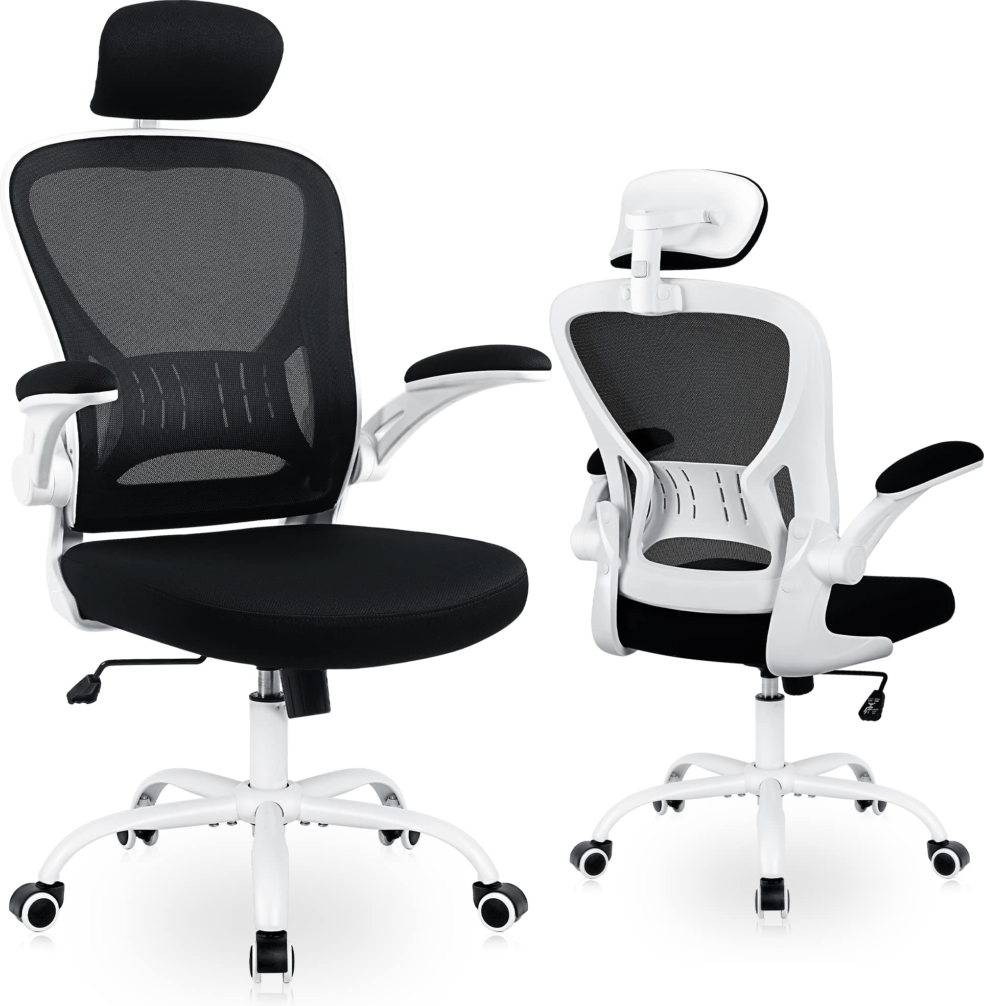 Office Chair Ergonomic Desk Chair Comfort Adjustable Height with Wheels,Lumbar Support Mesh Swivel Computer Home Office Study Task Chair 5003H (5003H-white)