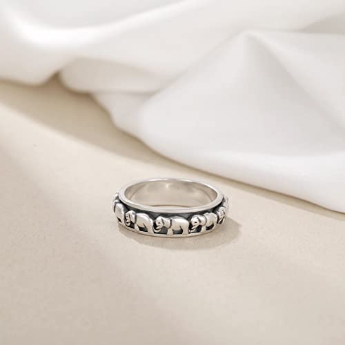 YAFEINI Elephant Fidget Ring Sterling Silver Elephant Spinner Ring for Anxiety Fidget Jewelry Elephant Gifts for Women Men