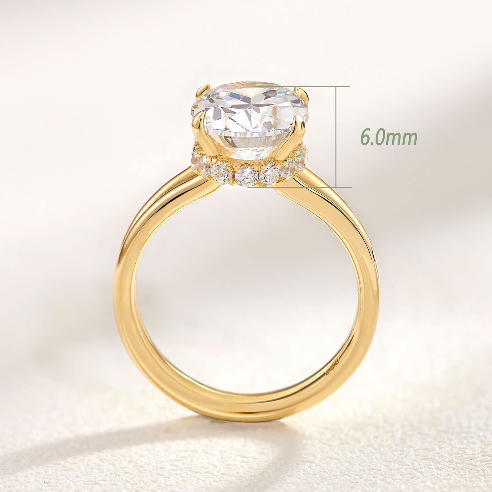 Wuziwen 6Ct Engagement Ring for Women AAAAA Cubic Zirconia CZ Sterling Silver Wedding Band Size 9