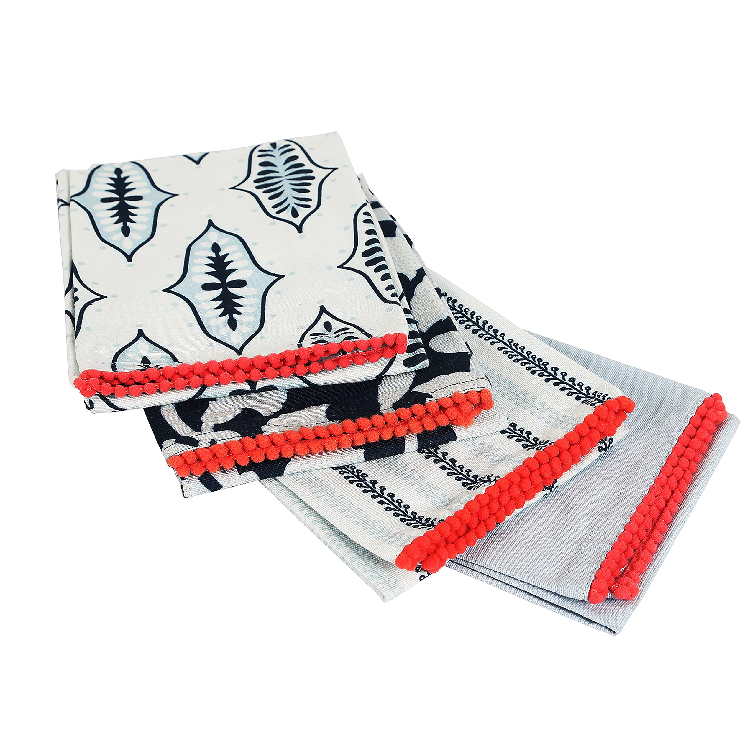 TARAN LIVING Amalfi Kitchen Towels Cotton with Trims Oversized Tea Towel Easter Table Decortaion Kitchen Decor Bar Mop Cotton Dish Towels Cloth - Blue & White - Set of 4-18x28 inches