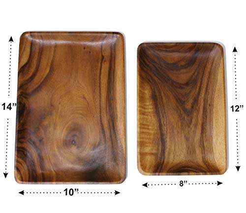 Wrightmart Wooden Trays, Set of 2, Decorative Rustic Food, Fruit, and Snack, Charcuterie-Appetizer Servers β Perfect Kitchen, Ottoman or Coffee Table Trays, Made from Acacia Wood