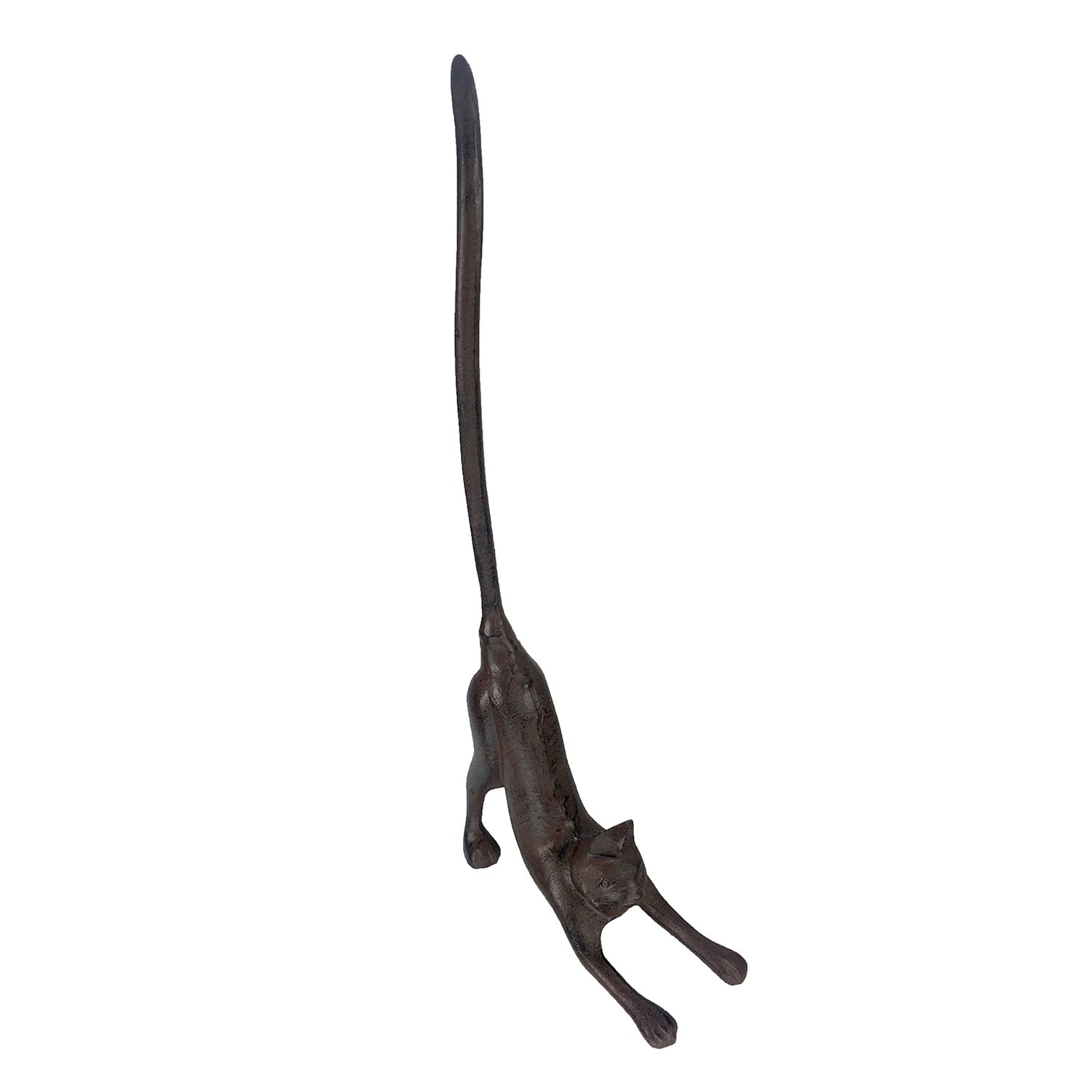 Stretching Cat Yoga Cast Iron Animal Paper Towel Holder Bath Tissue Toilet Roll Jewelry Organizer Free-Standing Bronze Rustic Decor 18-inch