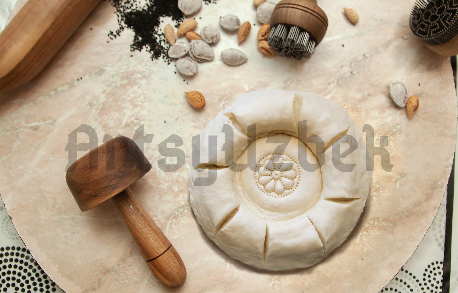 Uzbekistan handmade bread stamp set of two for Uzbek flat bread 1.57 inch / 2.75 inch diameter + lepeshka bread recipes