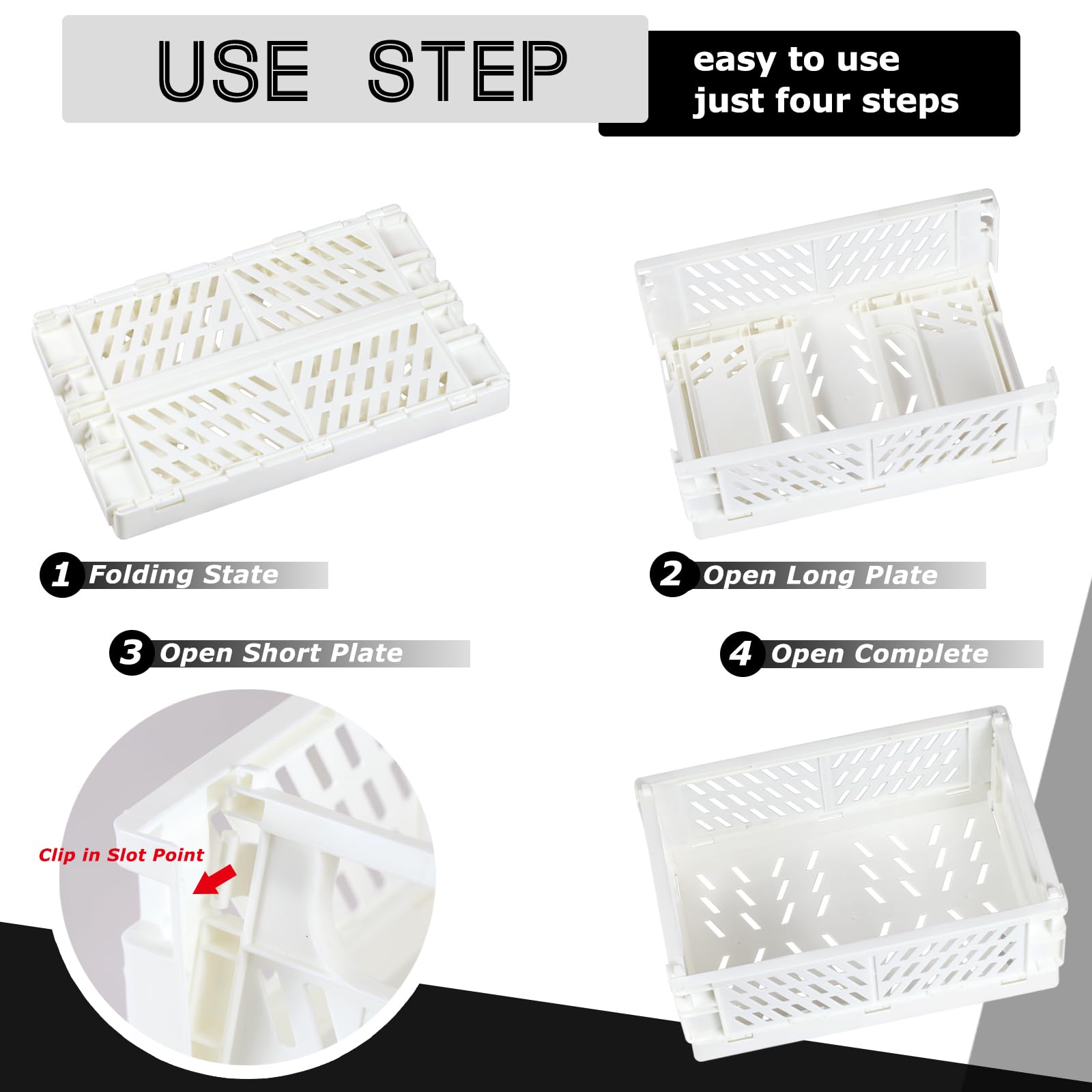 omesy Pastel Storage Crates for Organizing, Mini Plastic Baskets Collapsible for Home Kitchen Bedroom Decor, 5.9" x 3.8" x 2.2" (White)