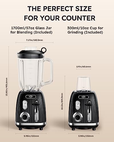 Sangcon 800W Blender for Shakes and Smoothies with 57 Oz Glass Jar & 10 Oz Grinding Cup, Smoothie Blenders and Food Processor Combo for Kitchen with 2 Speeds + Pulse, 6 Fins Blade & Grinding Blade