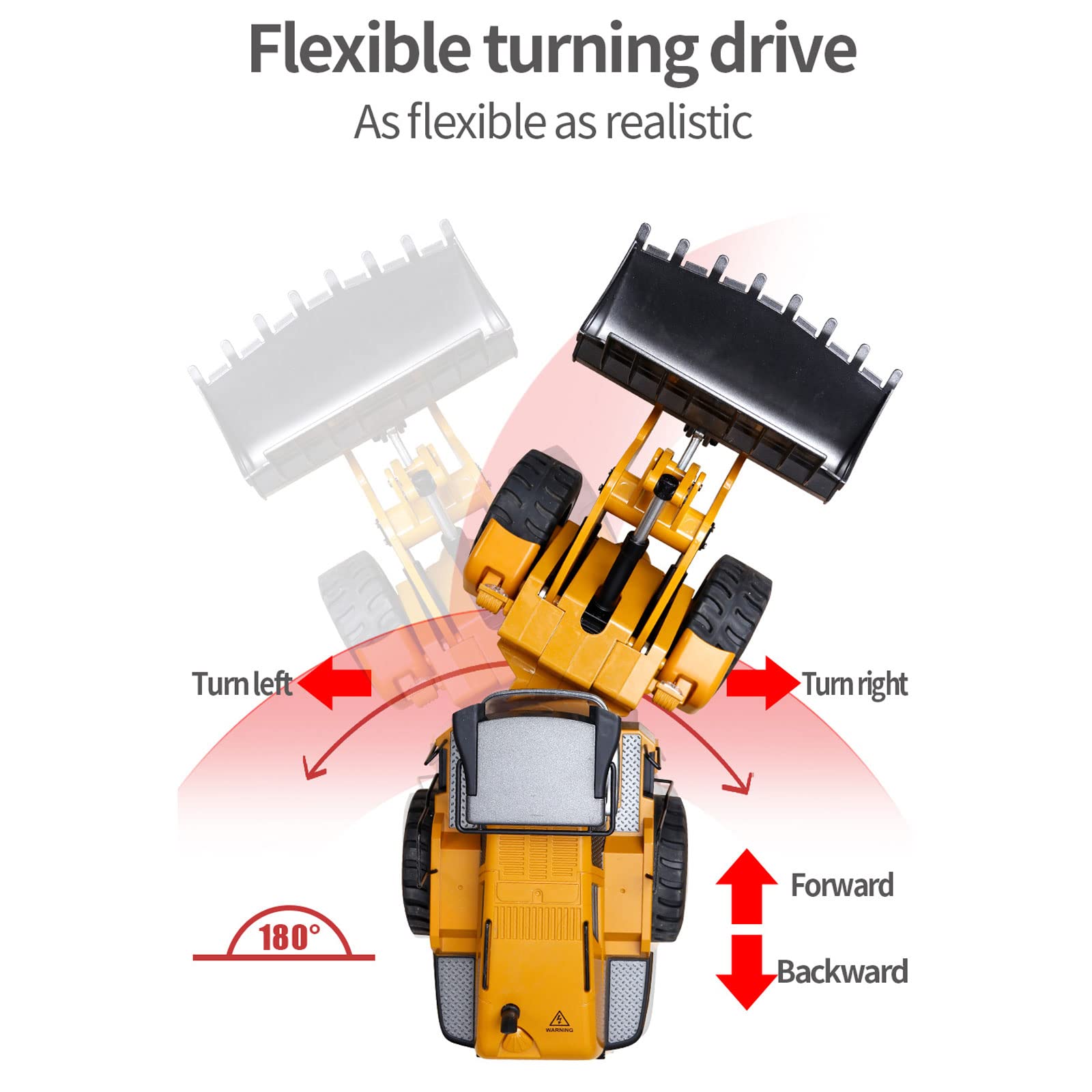 ZRYYWAN 1/14 Large 22.4IN Electric Remote Control Bulldozer Loader, Alloy Bucket 22CH Rechargeable RC Excavator Construction Vehicle Model, 2.4G RC Digger Construction Truck Xmas Gift