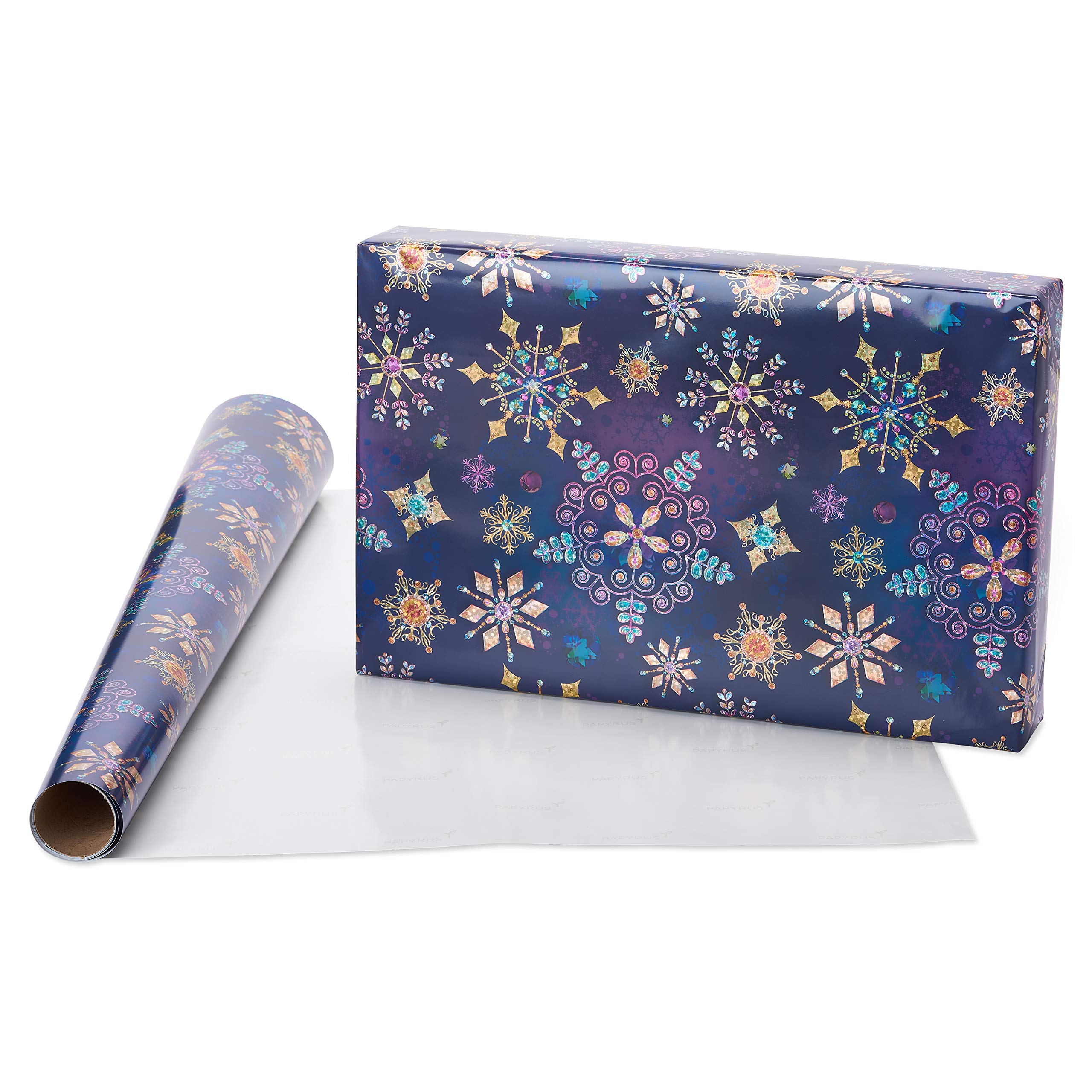 Papyrus Wrapping Paper Rolls for Christmas, Hanukkah, and All Holidays Jewel Tone, Holographic Snowflakes (2 Rolls, 40 sq. ft.)