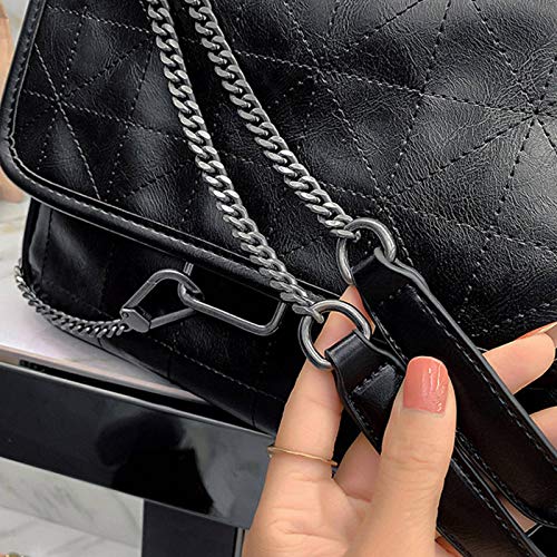ZSQZJJ Women's Shoulder Bag Black Soft Shoulder Messenger Bag Chain Wandering Women's Bag