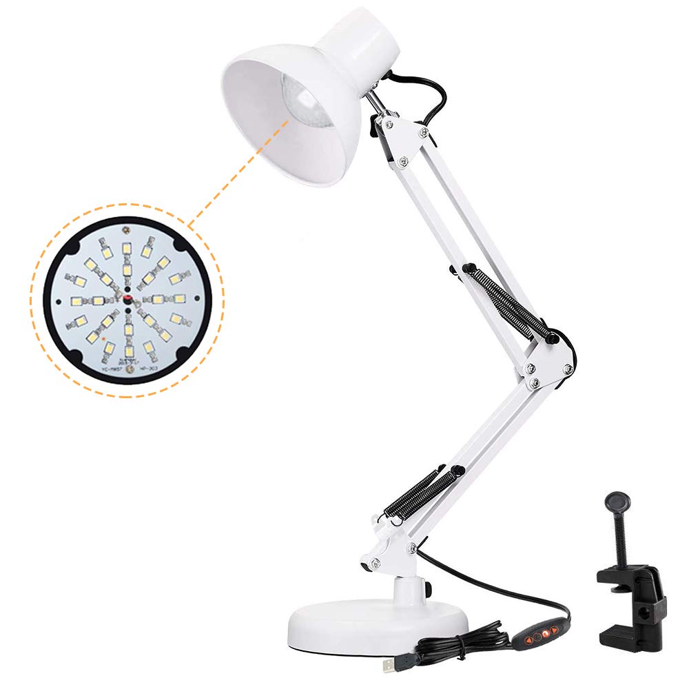 PowerKing USB Desk Lamps, Architect LED Desk Lamp, Reading Book LED, Adjustable Table Lamp, Protect Eyes, Energy Saving (White)