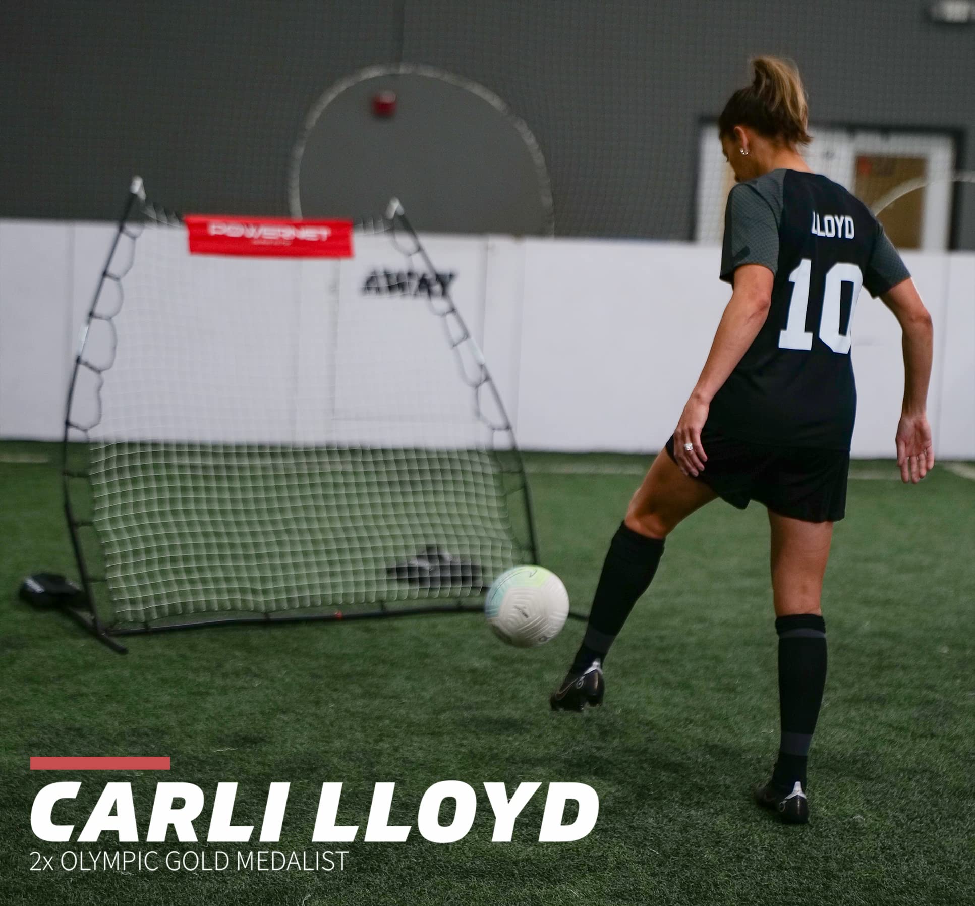 PowerNet Carli Lloyd Rebounder Training Net for Soccer, Lacrosse, Baseball, Softball | Angled Multi-Sport Rebound Pitchback Net | Portable Dual Practice Surface