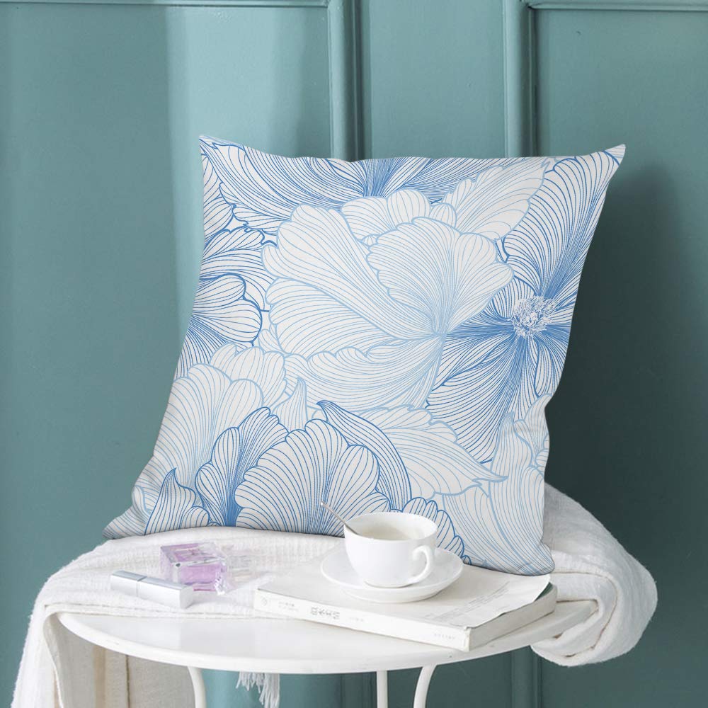 oFloral Flower Throw Pillow Covers Floral Line Blue Petal Garden Decorative Square Pillow Case 18"X18" Pillowcase Home Decor for Sofa Bedroom Livingroom