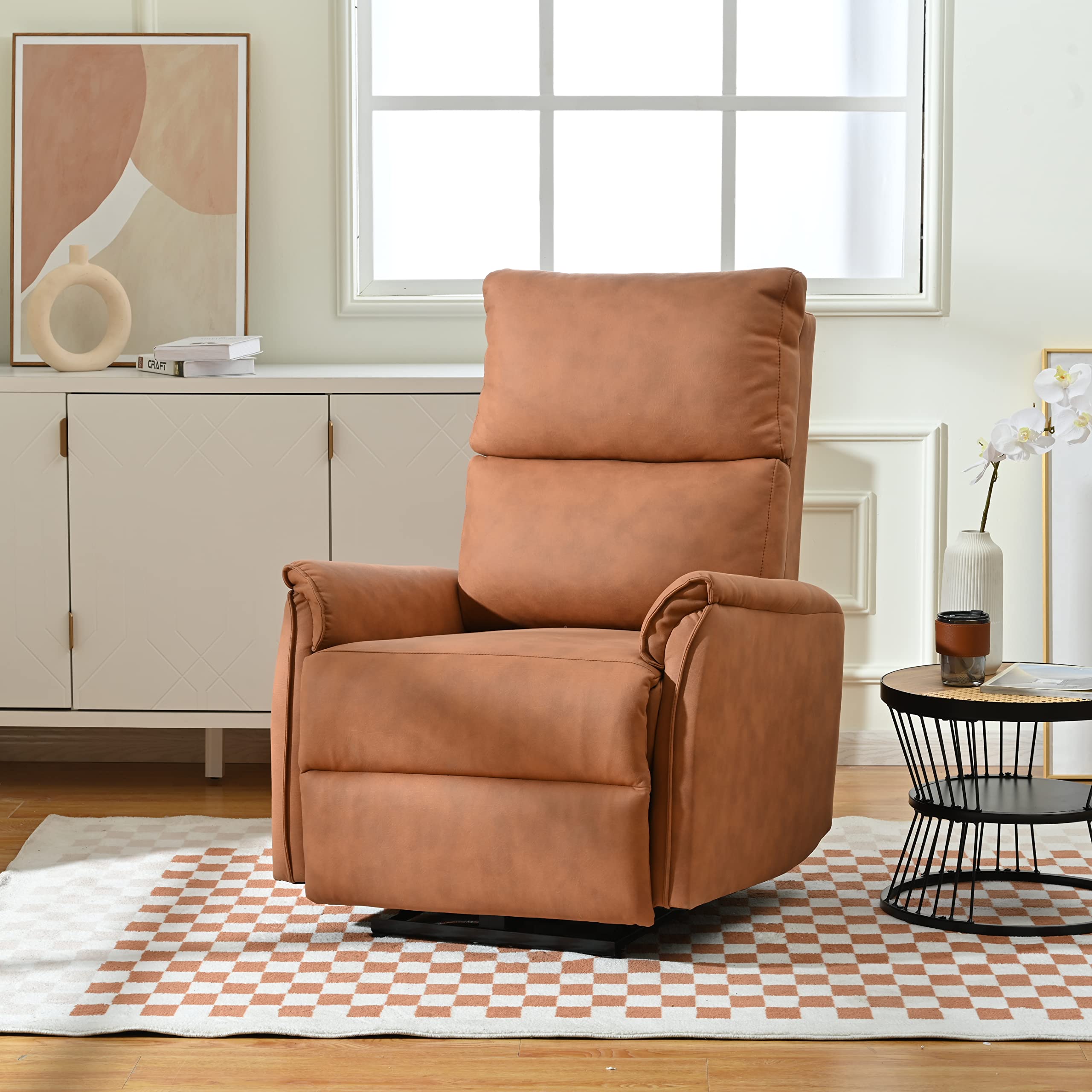OMMGG Electric Power Recliner Chair with USB Ports and Side Control Button, Upholstered Foam Lounge Single Sofa w/Adjustable Backrest and Footrest, Home Theater Seating, Orange