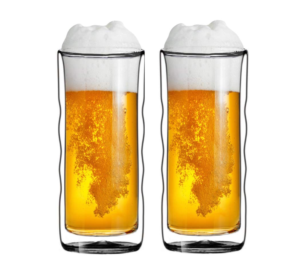 Sun's Tea(tm 20oz Wave Strong Double Wall Thermo Glasses for Beer/Tea/Coffee, Set of 2