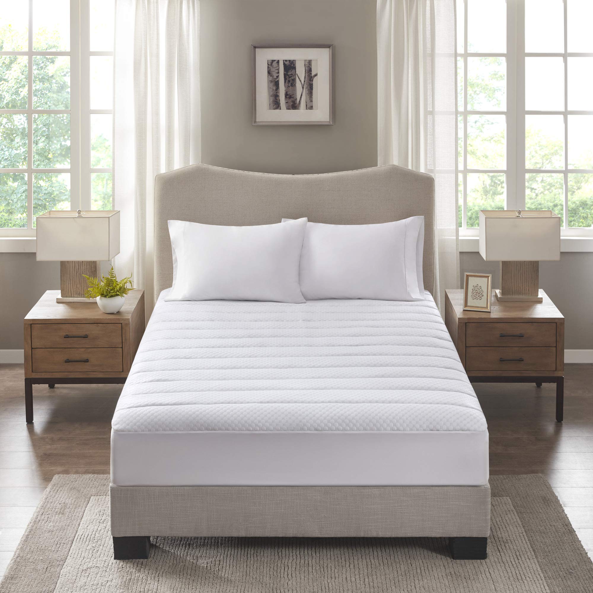 Sleep Philosophy Cooling Waterproof Mattress Pad Cover-Channel Quilted Top Breathable Bed Protector All Around Elastic Deep Pocket Fits Up to 18 Inch, King, White, BASI16-0570
