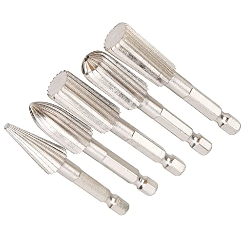 Wisoqu 5Pcs Rotary File Cutting Burrs,14in Hex Shank Double Cut Metal Grinder Drill Bit Set High Speed Steel Rotary File Set,for Carving Polishing