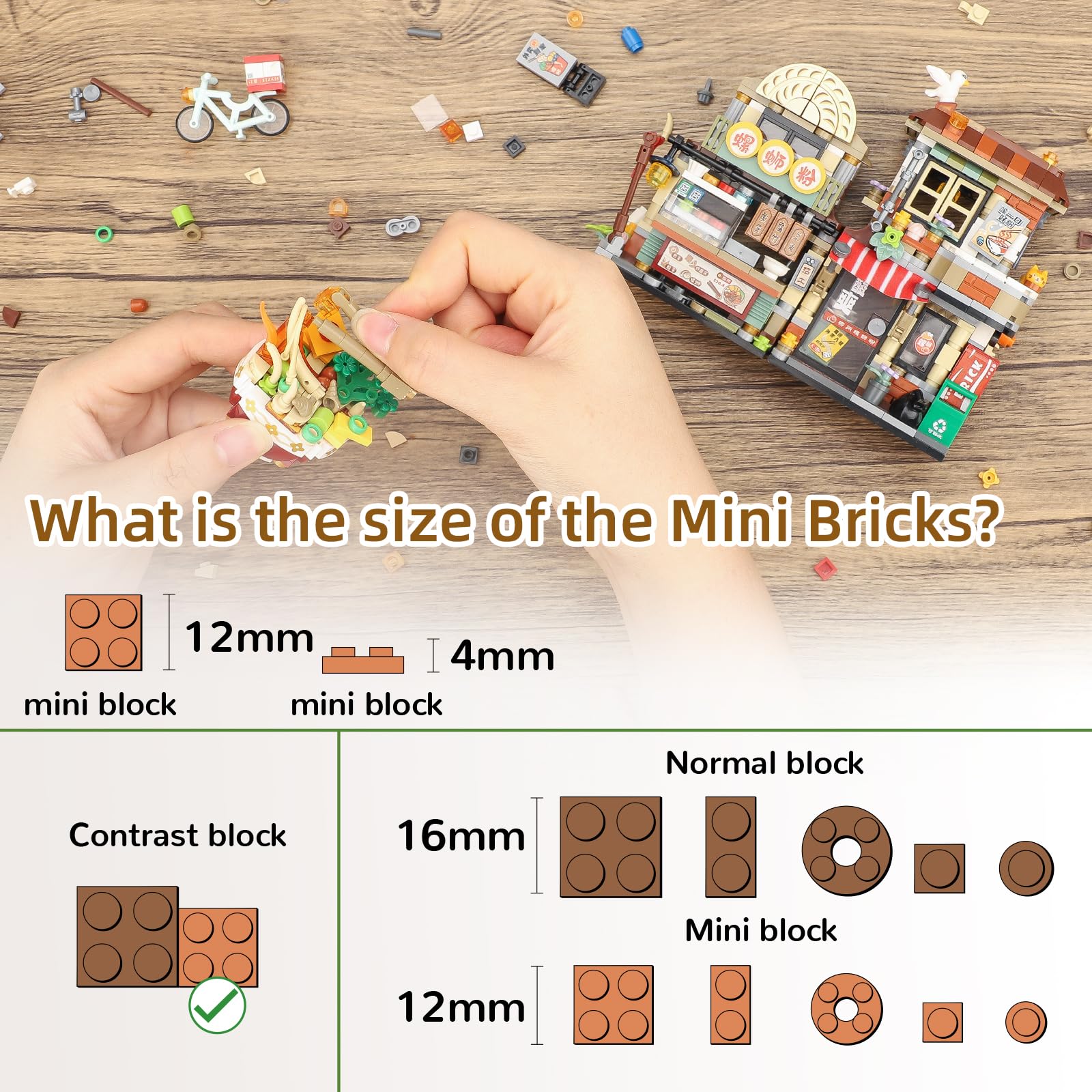 QLT Street View Noodle Shop Mini Building Blocks, MOC Creative Building Toys Model Set for Girls 7-9 Years Old, 870 PCS Simulation Architecture Construction Toy, Gift Idea for Kids Adults