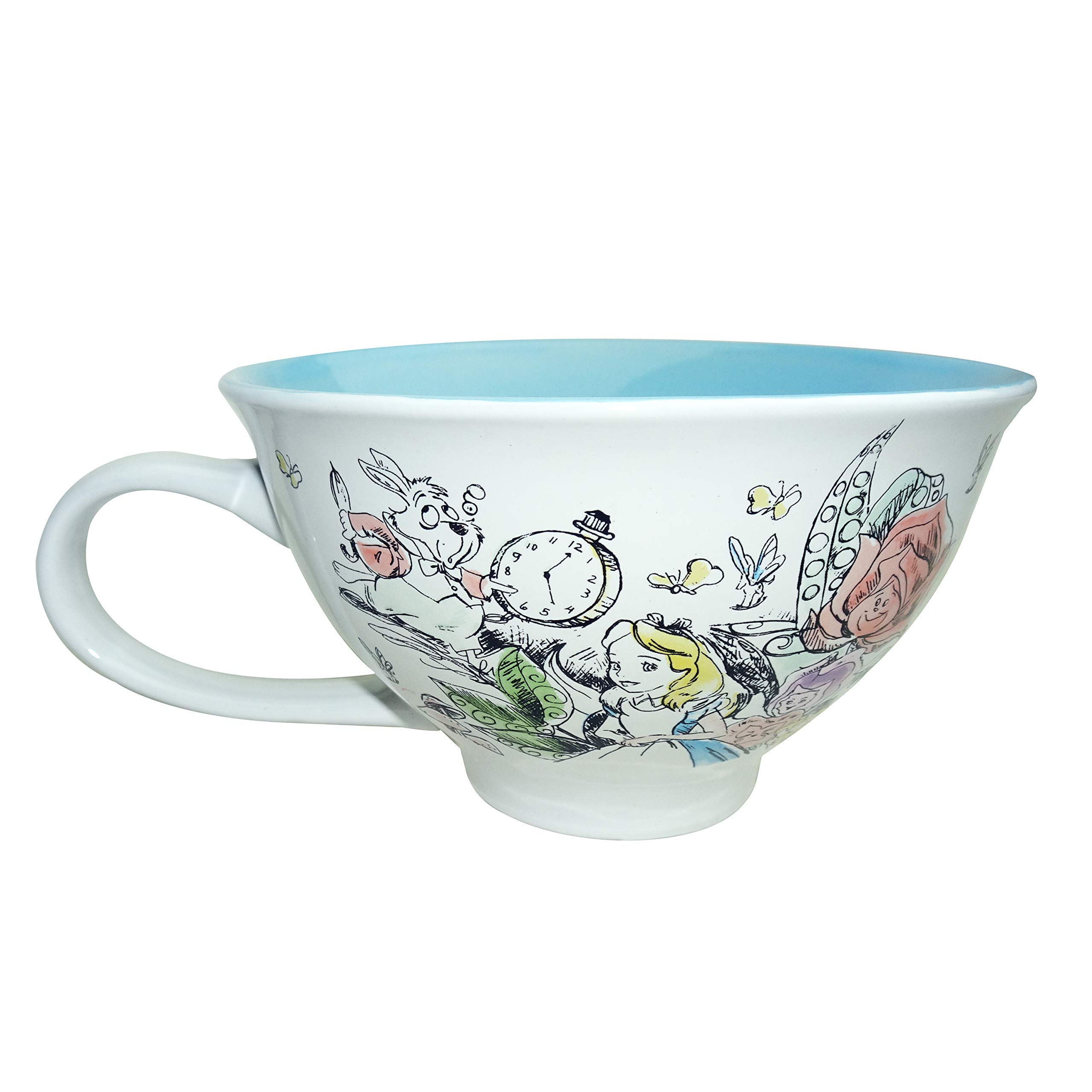 Silver Buffalo Disney Alice in Wonderland Sketch Scene Ceramic Teacup and Saucer Plate, 12 Ounces
